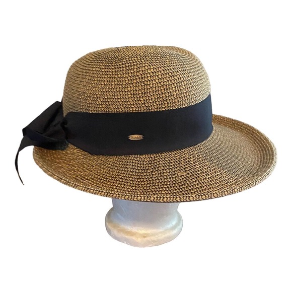 Scala | Accessories | Scala Straw Black Bow Wide Brim Handmade Paper ...